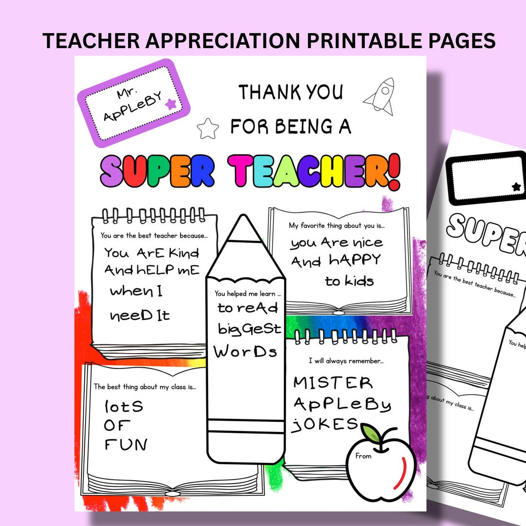 Teacher Thank You Coloring Page: School Kids Printable (instant ...