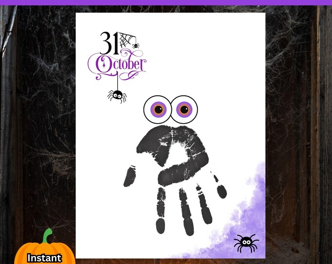 Halloween Spider Handprint Craft | Kids Printable Art | DIY Halloween ...