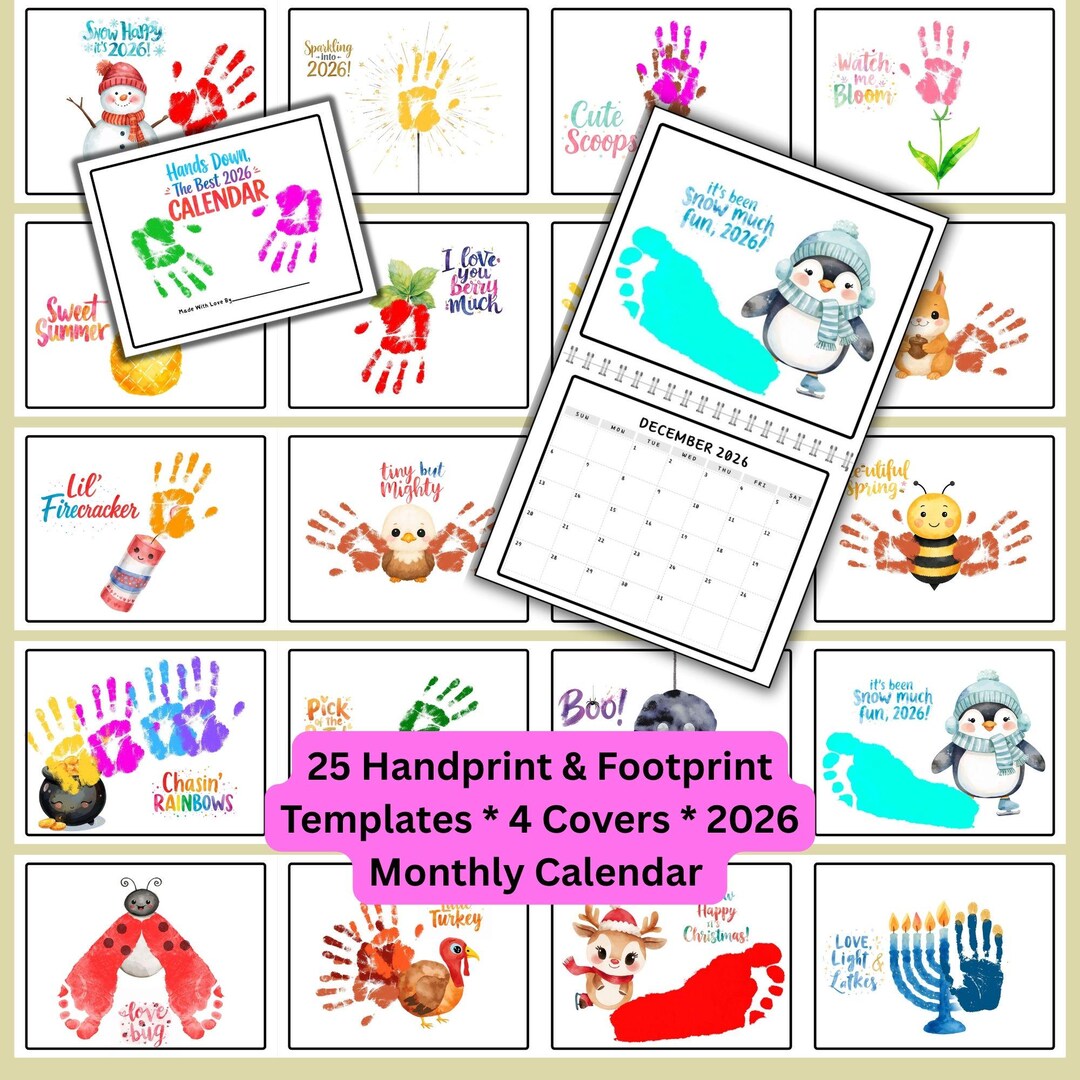 Handprint Footprint Calendar 2026, Printable Keepsake Gift, Kids Art ...