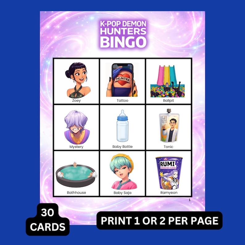 Kpop Bingo for Kids, Demon Hunters Birthday Party Game, 3 X 3 Bingo - Etsy