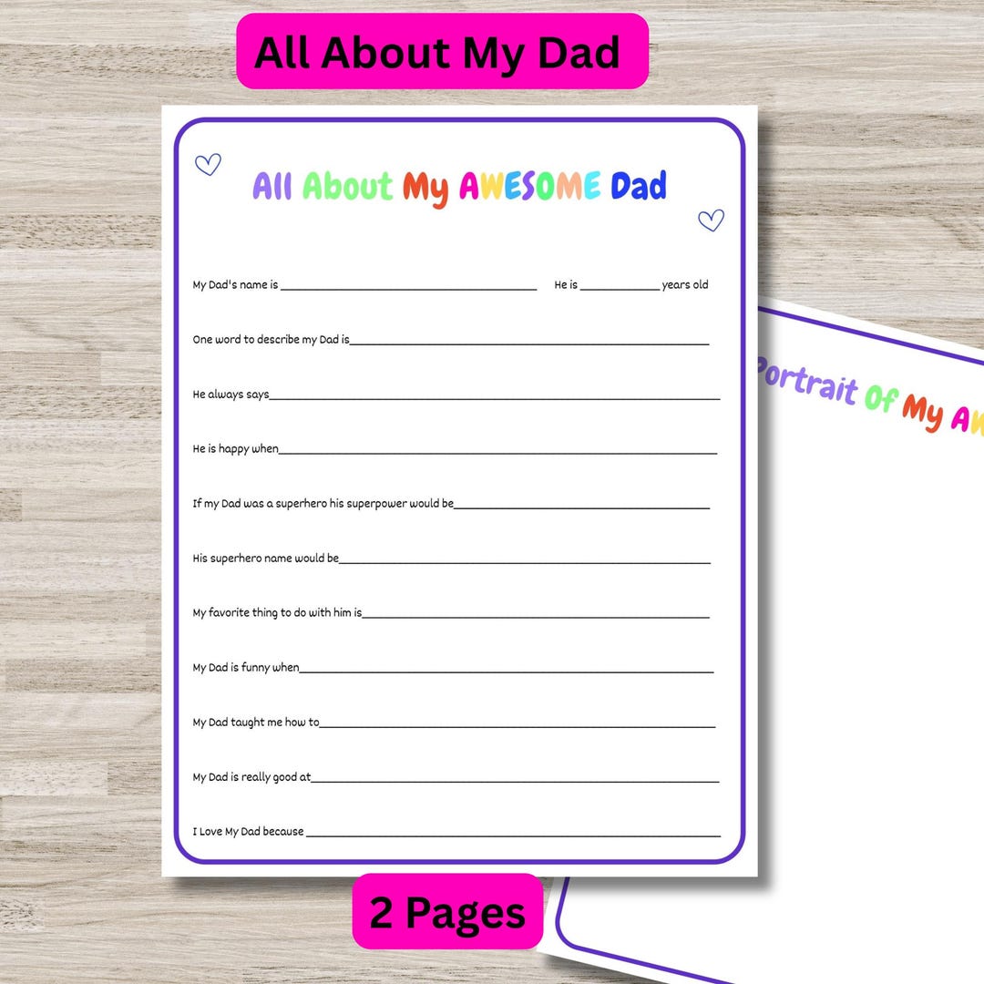 Father's Day Printable, All About My Dad Activity Page| Gift for Dad ...