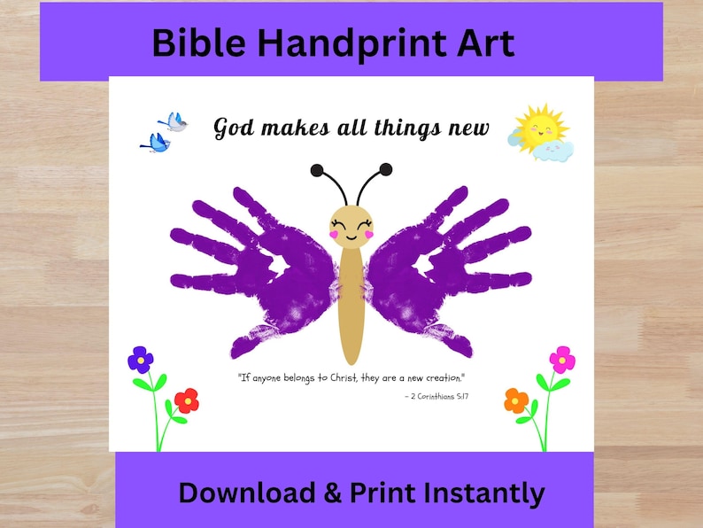 Bible Verse Handprint Craft, Printable Butterfly Handprint Art, Bible ...