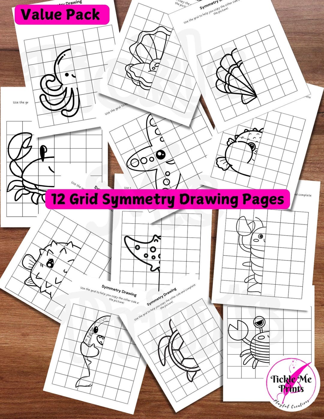Ocean Animals Symmetry Drawing Pages: Kids Art Activity (printable) - Etsy