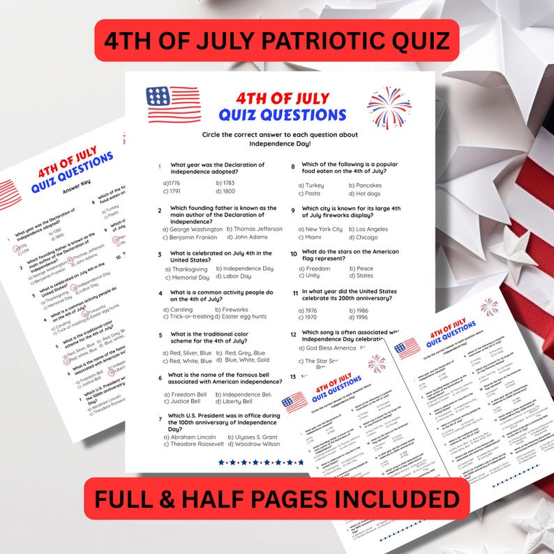 Patriotic Quiz, 4th of July Printable Game - Etsy