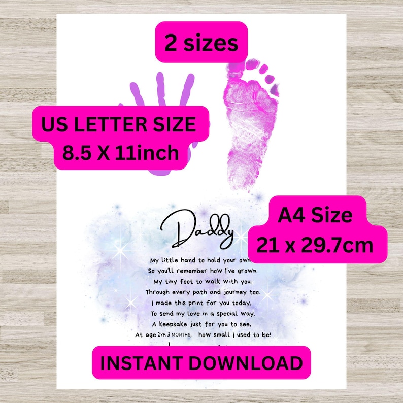 Father's Day Handprint Footprint Poem – DIY Gift for Dad (PDF) - Etsy
