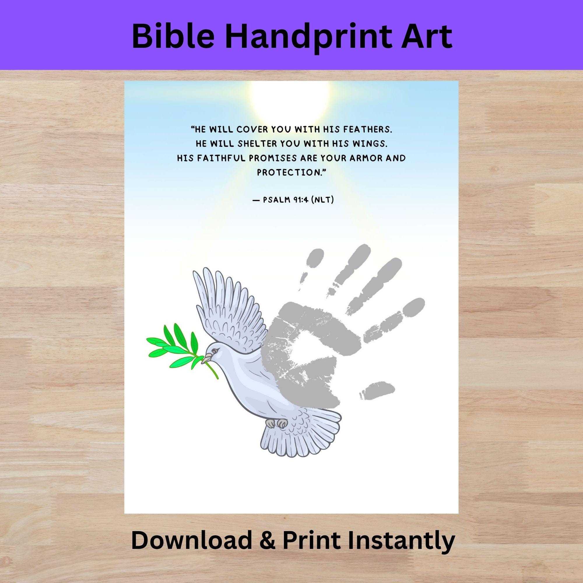 Bible Handprint Craft for Kids –bible Verse Handprint Art- Psalm 91:4 ...