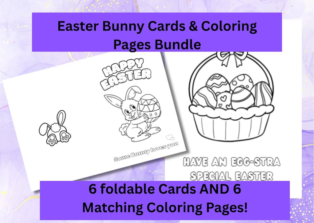 Kids Easter Cards Craft Coloring Bundle, Folded Cards Coloring ...
