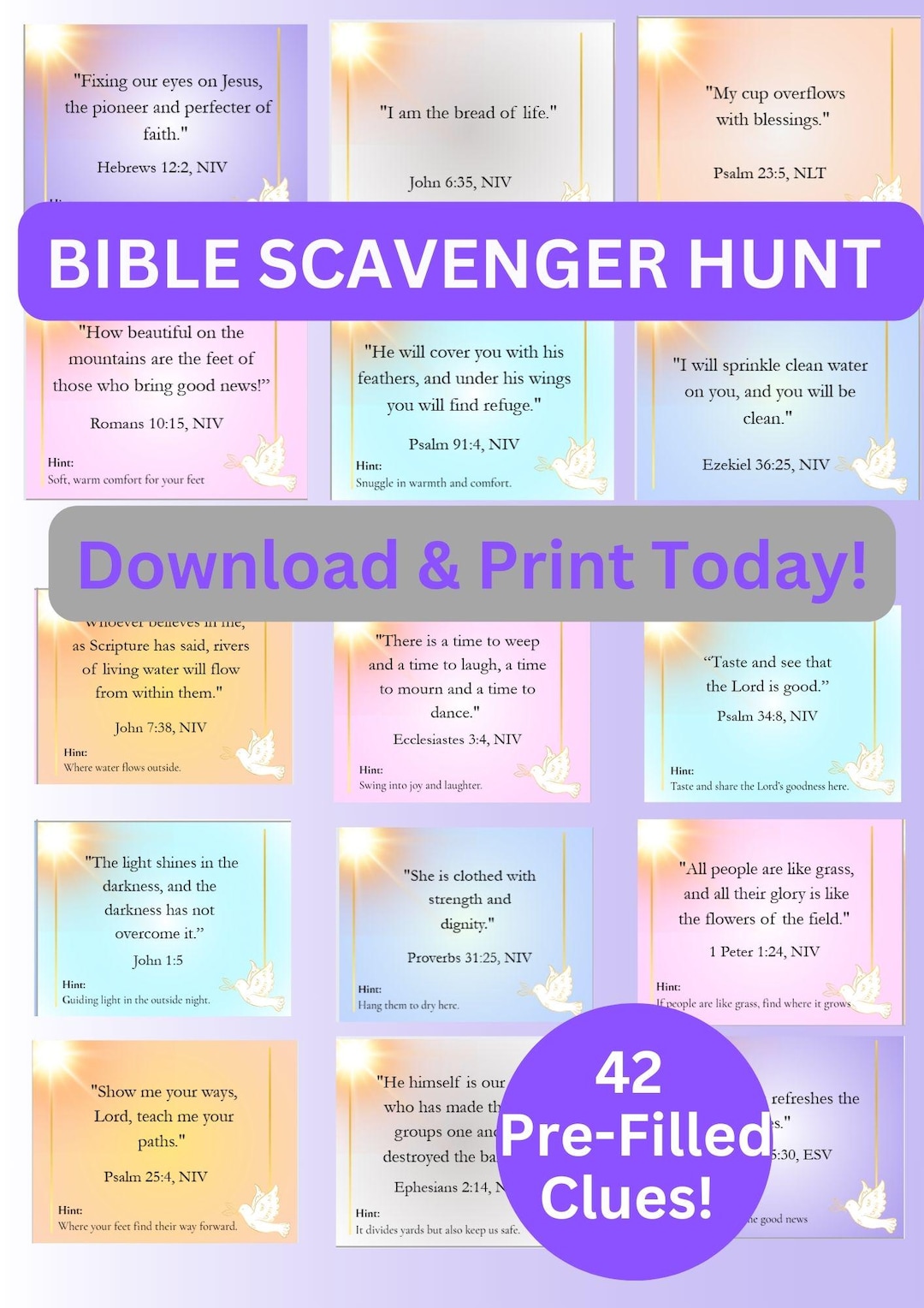 Easter Bible Verse Scavenger Hunt| Printable Biblical Easter Clue Cards ...