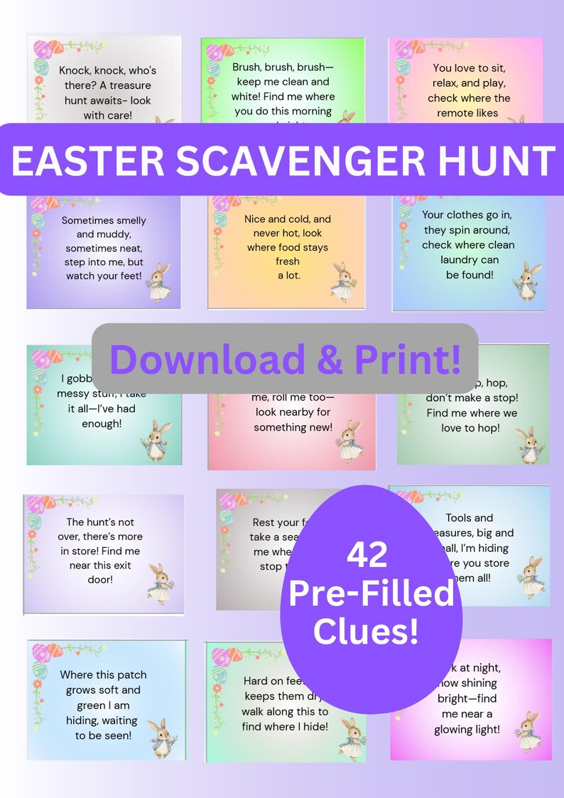 Easter Scavenger Hunt for Kids Printable| Easter Egg Hunt Clues ...