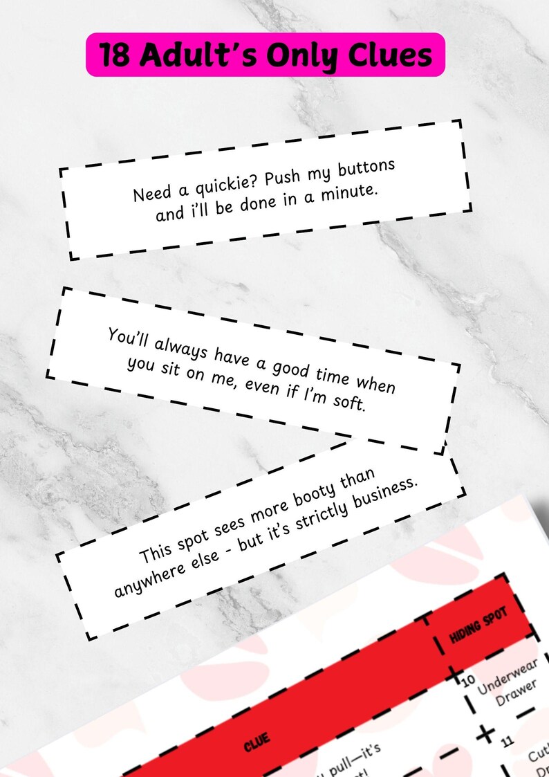 Naughty Adults Only Scavenger Hunt Clues Printable Spicy and Risque Fun ...