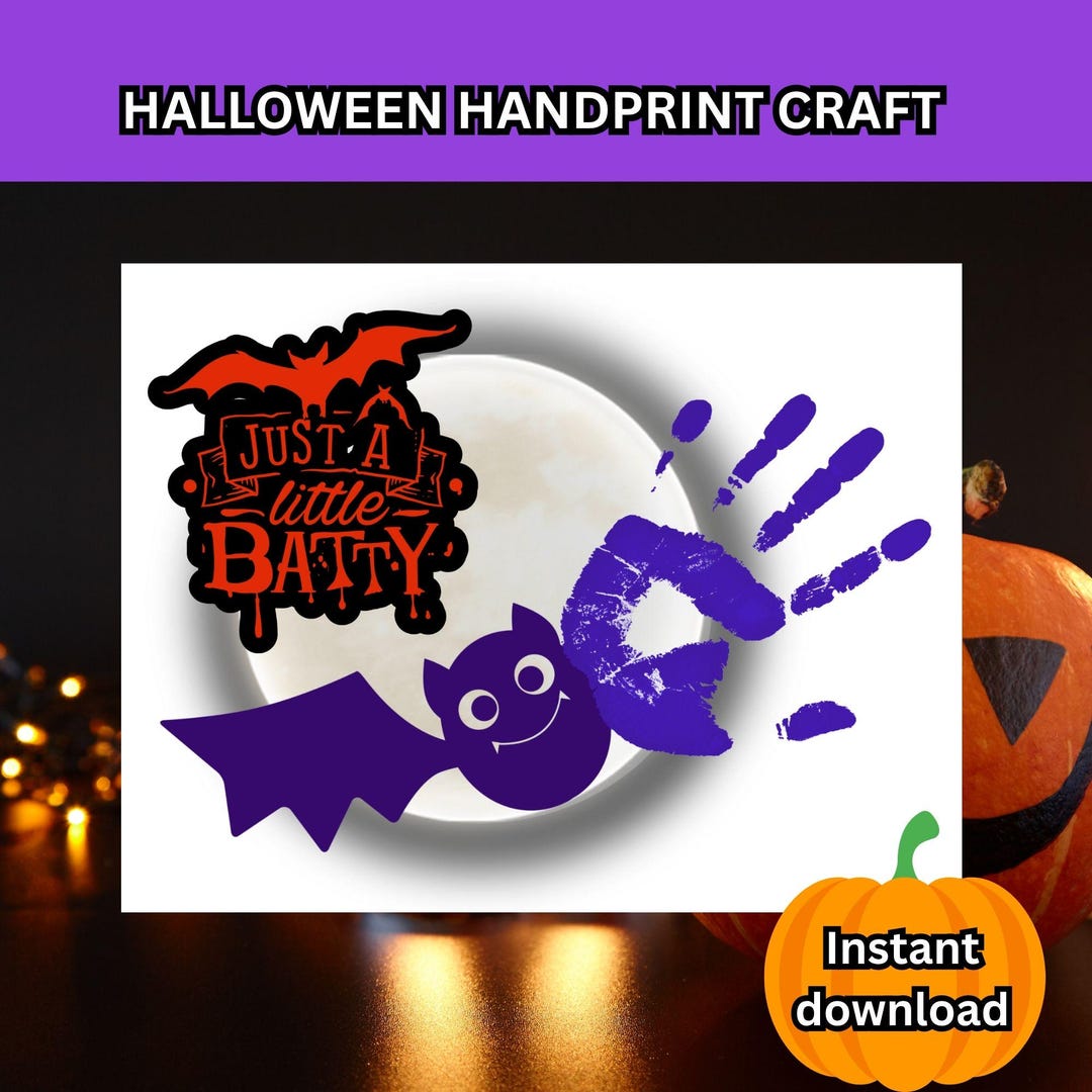 Bat Handprint Halloween Craft: Kids Activity, Personalized Art (digital ...