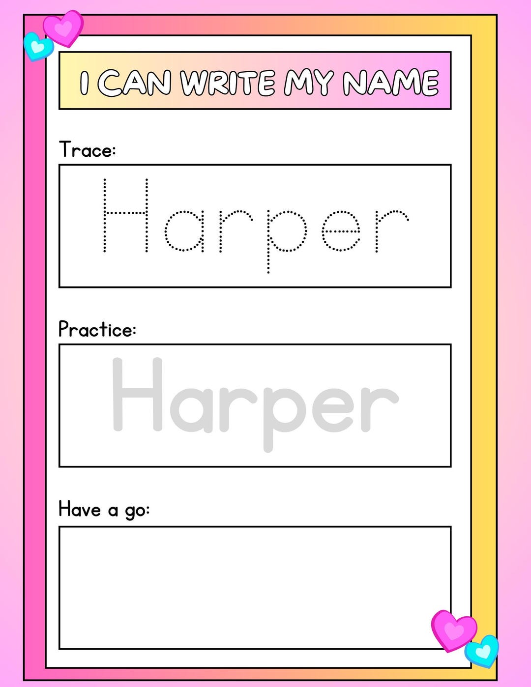 Personalized Name & Age Tracing Sheets | 4 Printable Custom Handwriting ...