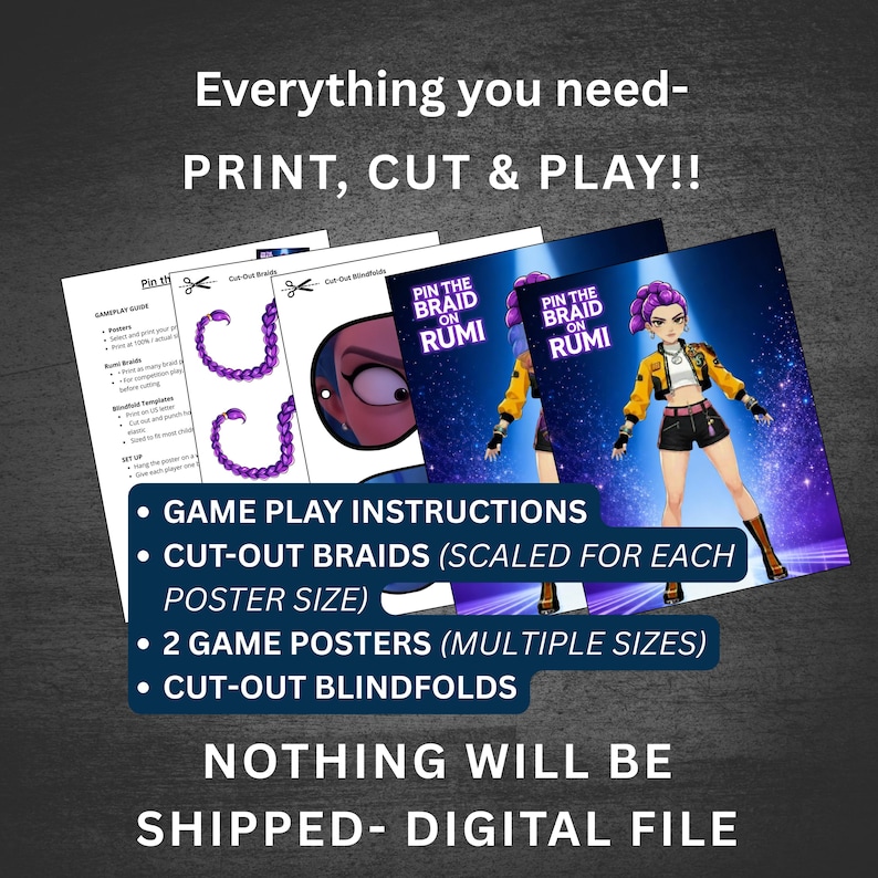 Pin the Braid on Rumi, Pin the Tail, K-pop Printable Party Game, Demon ...