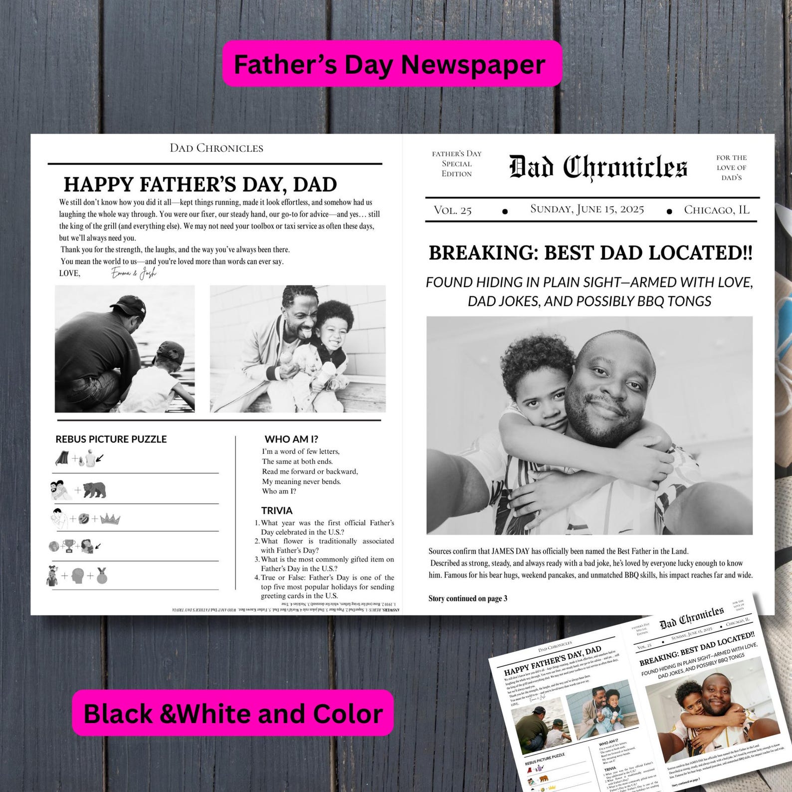 Father's Day Newspaper Template: DIY Photo Gift (editable Canva) - Etsy