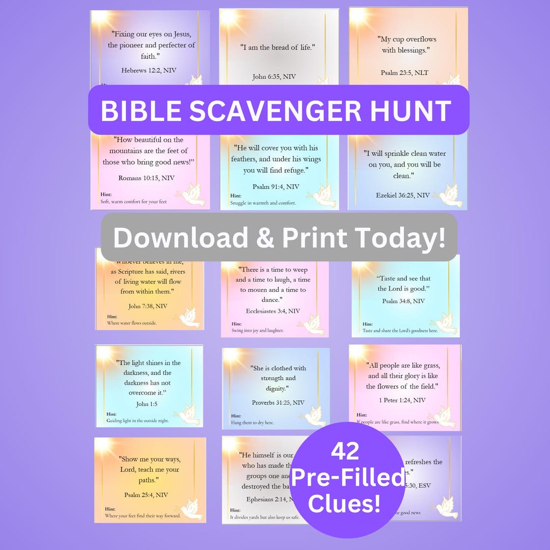 Bible Verse Scavenger Hunt for Kids| Christian Treasure Hunt Clues ...