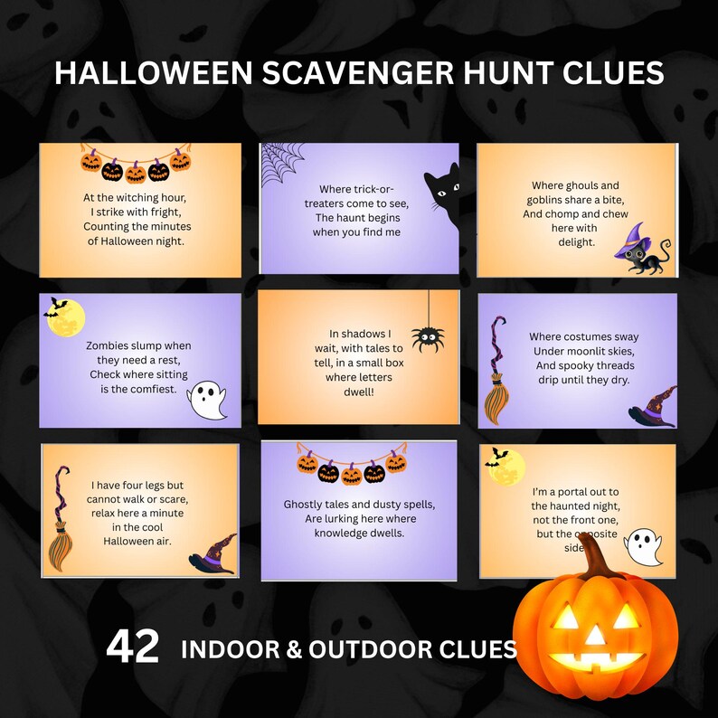 Halloween Scavenger Hunt Clue Cards: Rhyming Treasure Hunt for Kids ...