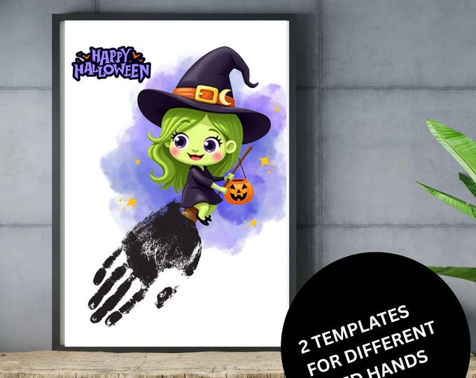 Halloween Witch's Broom Handprint Craft Template - Handprint Art Kit ...