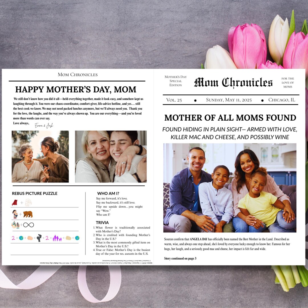 Mothers Day Newspaper Template, Editable Newspaper Front Page ...