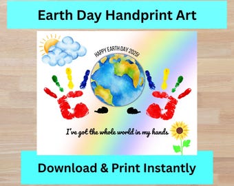 Earth Day Handprint Art, DIY Kids Earth Day Craft, Printable Handprint ...