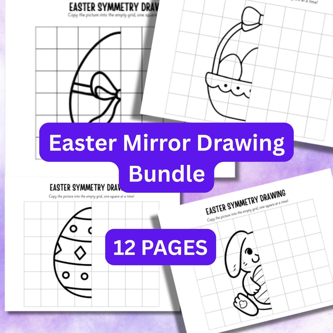 Easter Drawing and Coloring Symmetry Pages | Mirror Image Grid Bundle ...