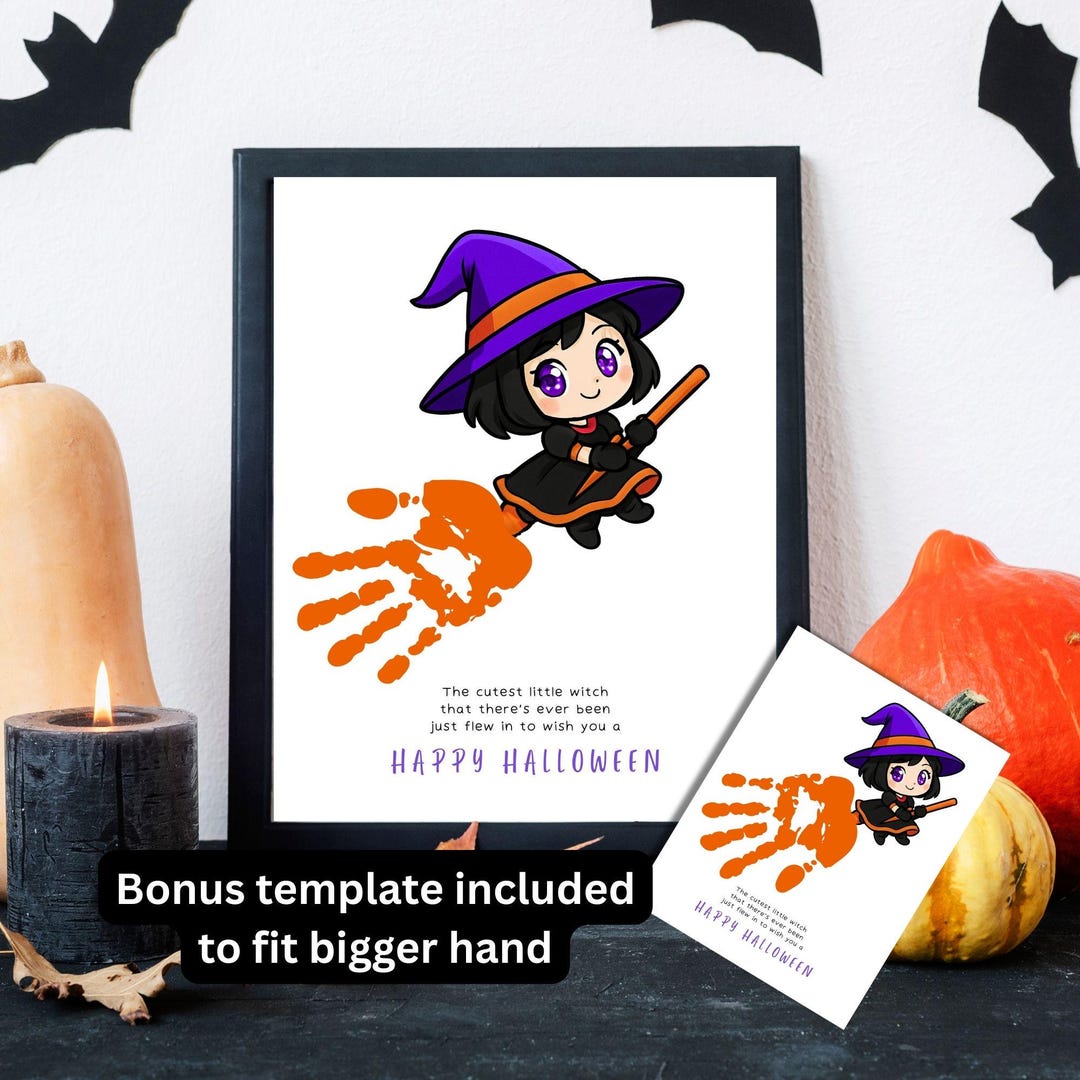 Halloween Handprint Art, Craft Witch Broom, Kids Craft Print, Halloween ...