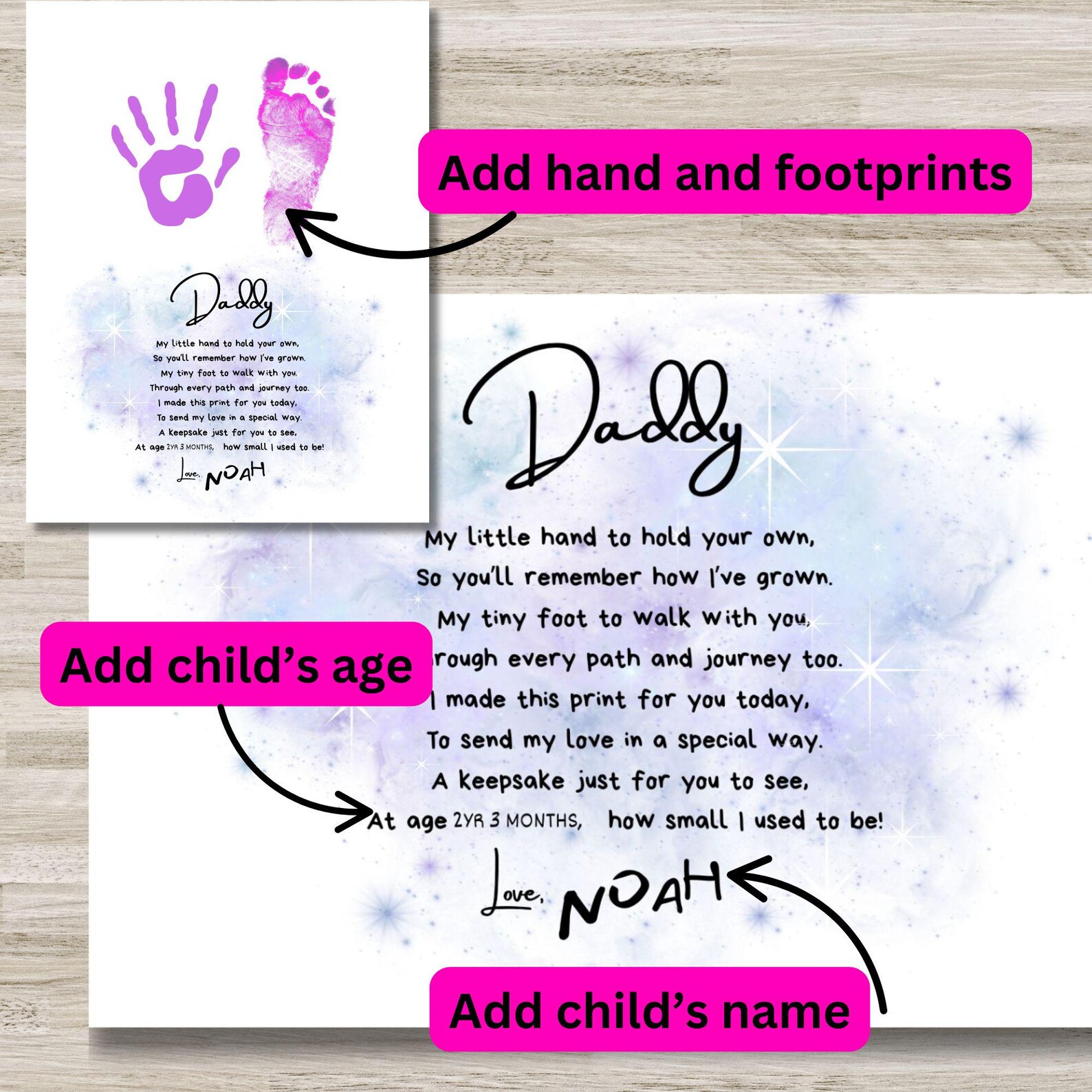 Father’s Day Handprint Footprint Craft Printable – Poem Keepsake for ...