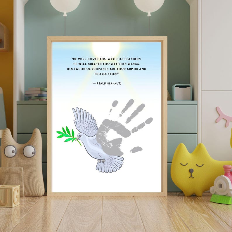 Bible Handprint Craft for Kids –bible Verse Handprint Art- Psalm 91:4 ...