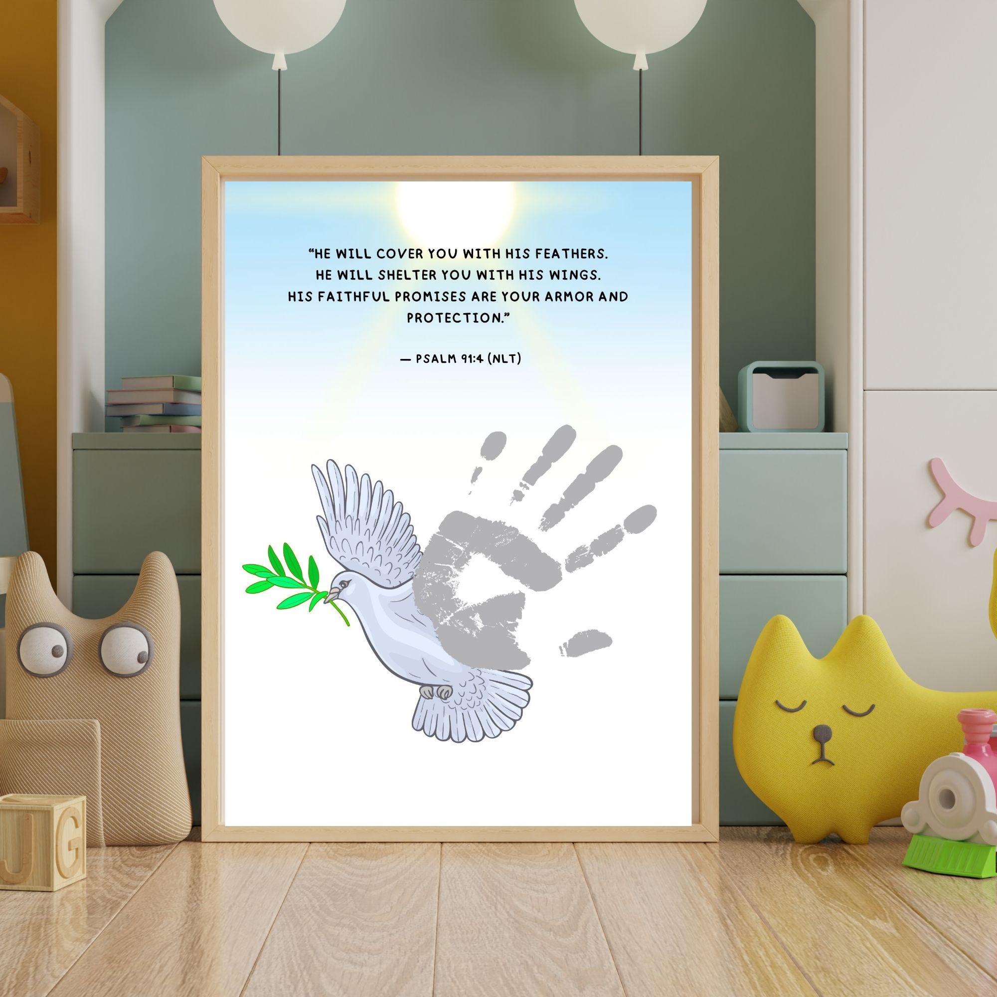 Bible Handprint Craft for Kids –bible Verse Handprint Art- Psalm 91:4 ...