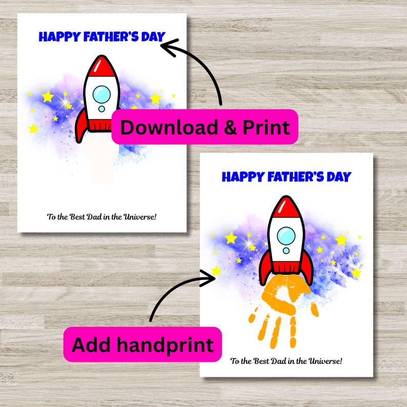 Rocket Handprint Father's Day Craft: Galaxy Kids Gift (PDF) - Etsy