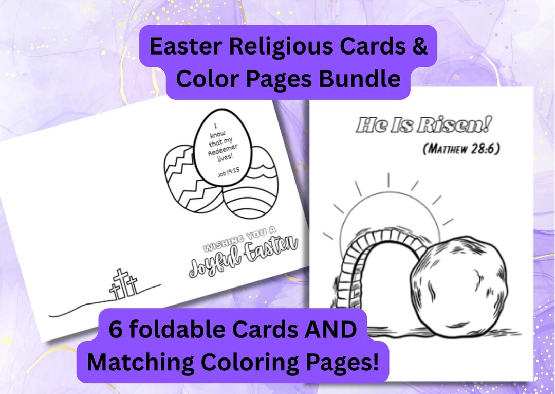 Easter Cards Coloring Pack, Printable Foldable Christian Cards for Kids ...