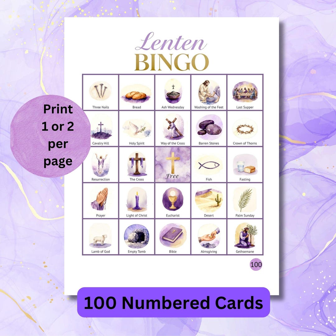 Easter Bingo Religious Game, Lenten Bingo 100 Cards, Lent Bible ...