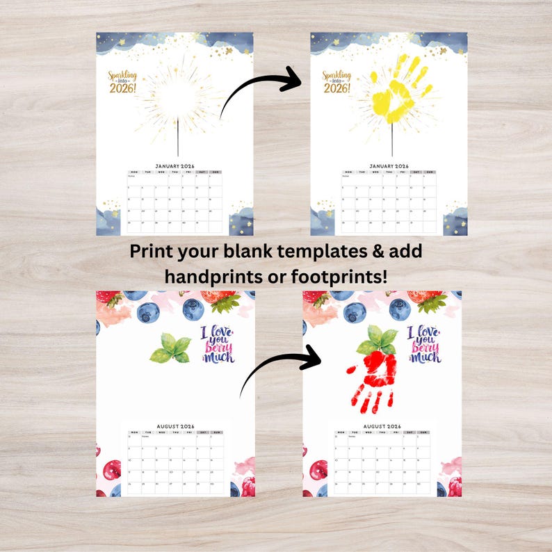 Calendário de 2026 com impressões de mãos e pés, artesanato faça você ...