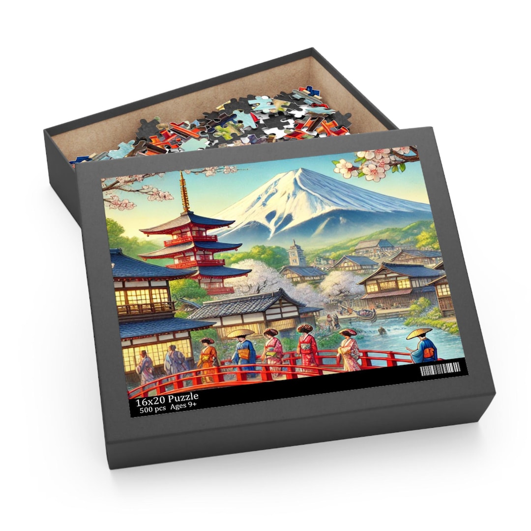 Puzzle Anime Japanese Landscape Mount Fuji Cherry Blossom Edo-period ...