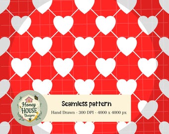 Seamless Red & White Heart Pattern | Valentine’s Digital Paper | Love ...