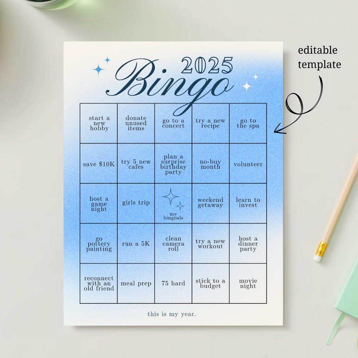 2025 Bingo Card Template, New Years Bingo Vision Board Blank Bingo ...
