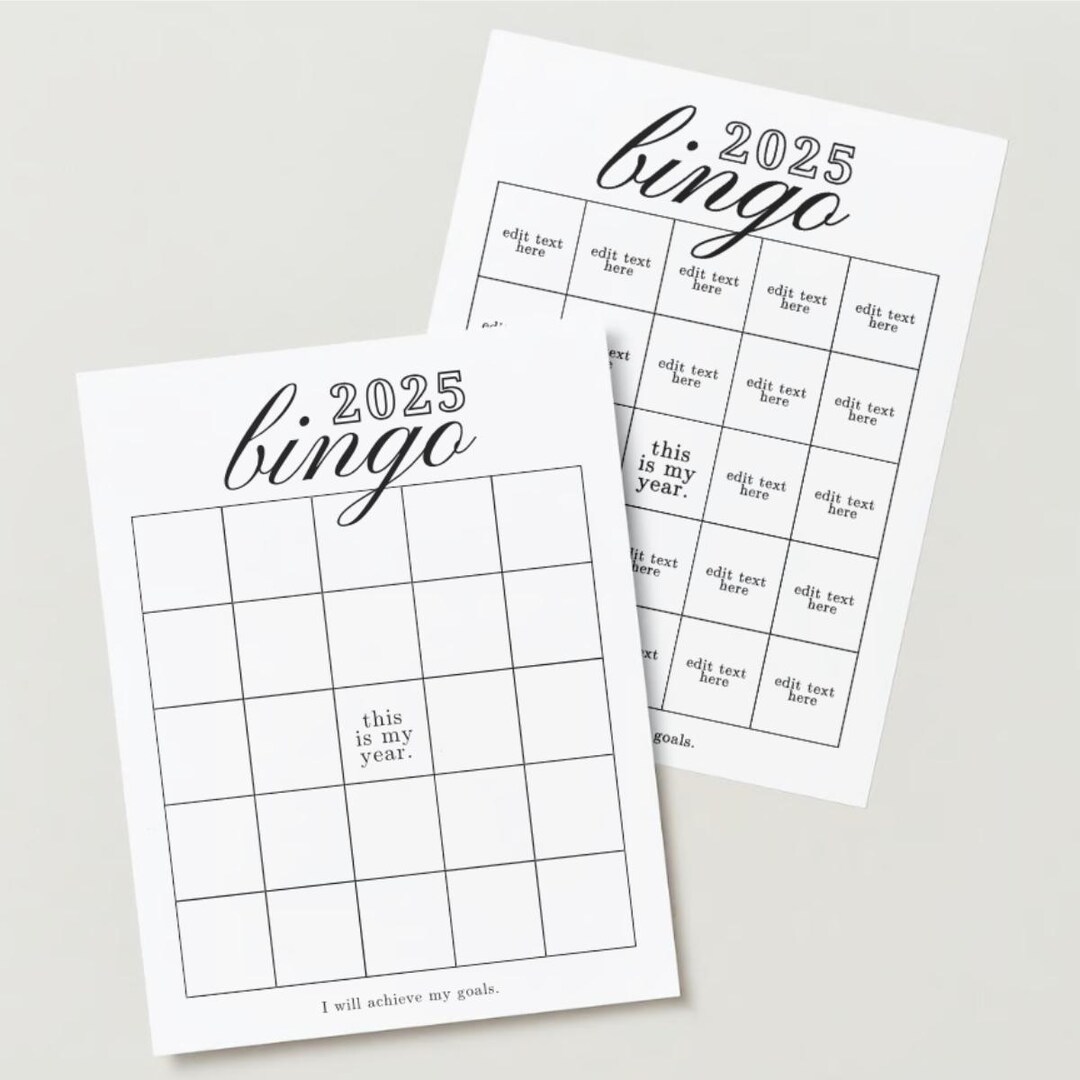 2025 Bingo Card, New Years Bingo Editable Template, Vision Board Bingo ...