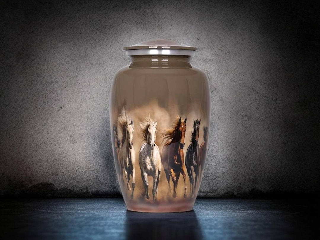 Horse Cremation Urn - Elegant Memorial Urn With Running Horses Design ...