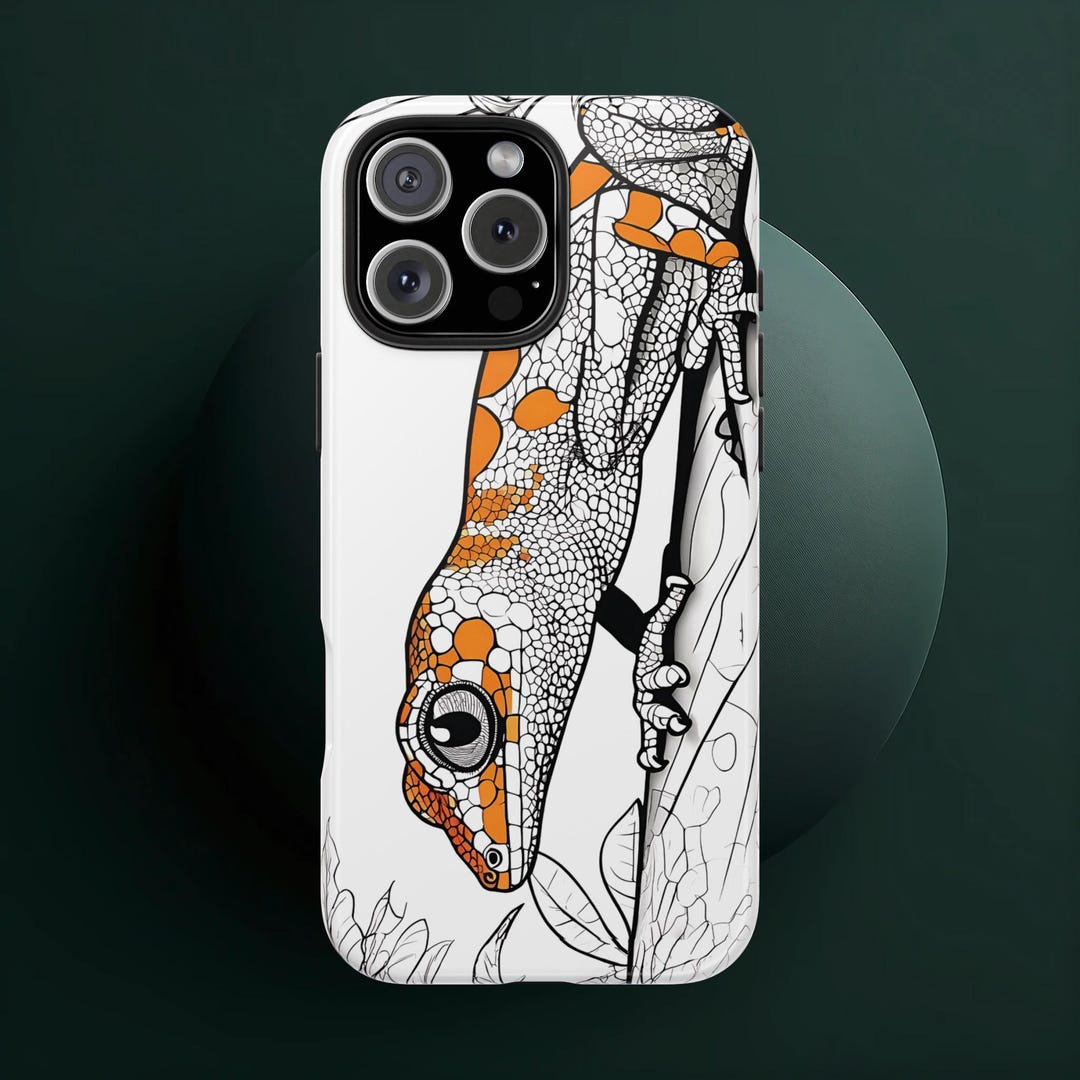 Chameleon Line Art Phone Case, Minimalist Wildlife Design, Artistic ...