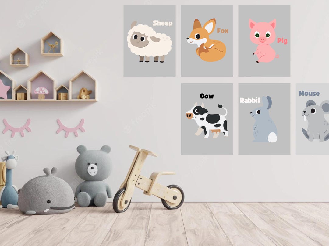 Farm Animal Learning Posters for Kids Educational Wall Art With Cow ...
