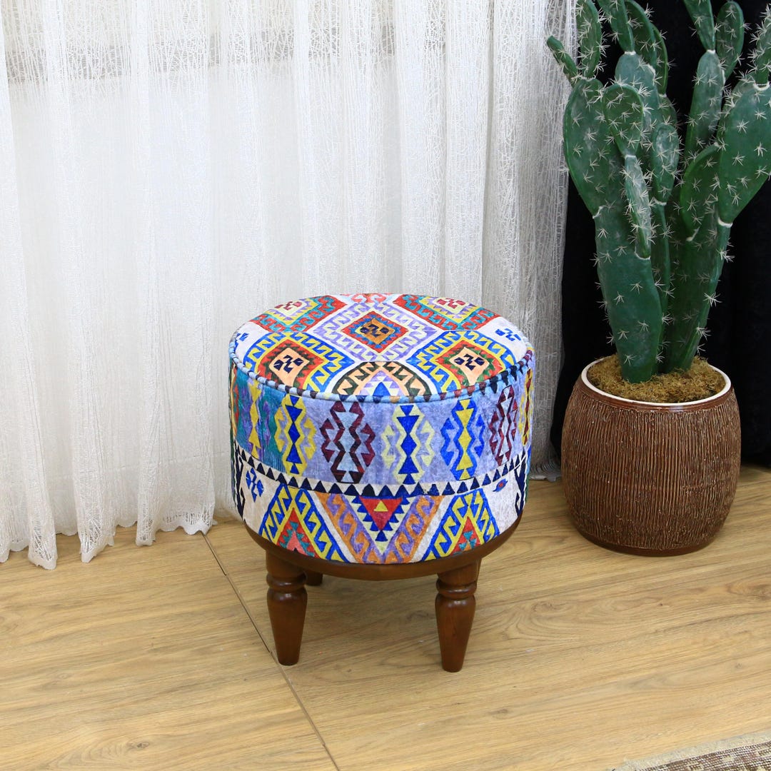 Bean Bag Stool, Low Stool, Bohemian Stool, Vintage Rug Stool, Covered ...