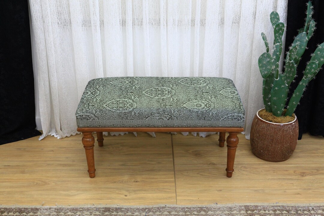 Tribal Pattern Kilim Upholstered Bench, Rustic Ottoman Sofa, Farmhouse ...