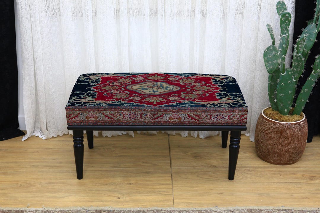 Red-blue Kilim Upholstered Bench, Ottoman Bench, Turkish Traditional ...