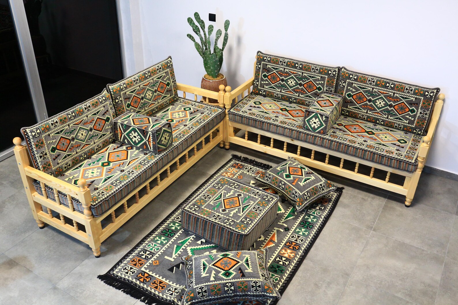 Gray Outdoor Furniture Set, Arabic Patio Seating, Ottoman Sofa ...