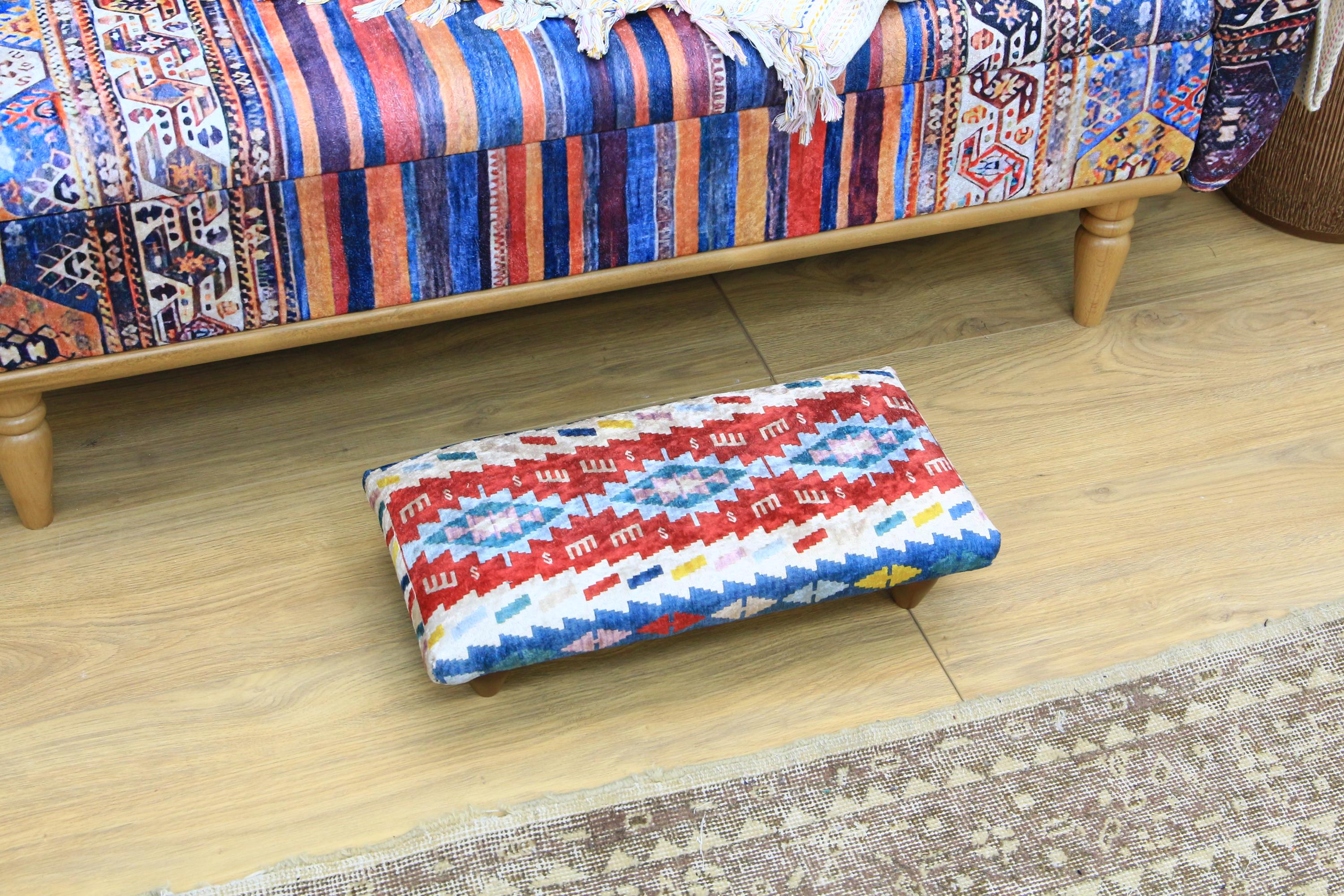 Ottoman Footstool, Handcrafted Ottoman, Cozy Wooden Foot Rest, Stylish ...