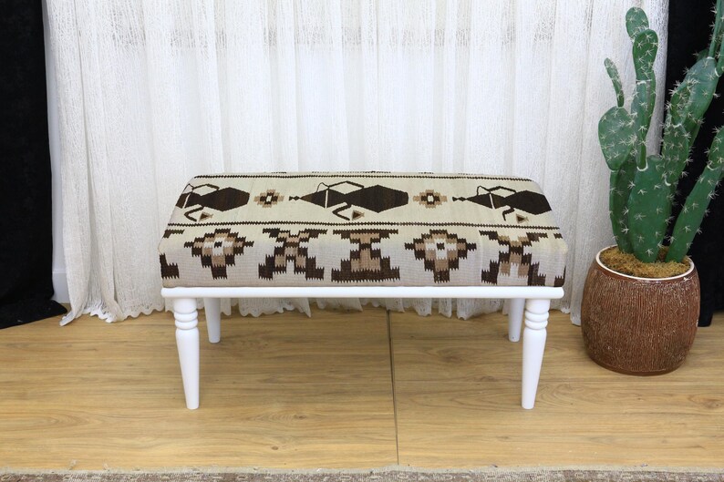 Colorful Abstract Cubism Style Bench With Wooden Legs, Artistic ...