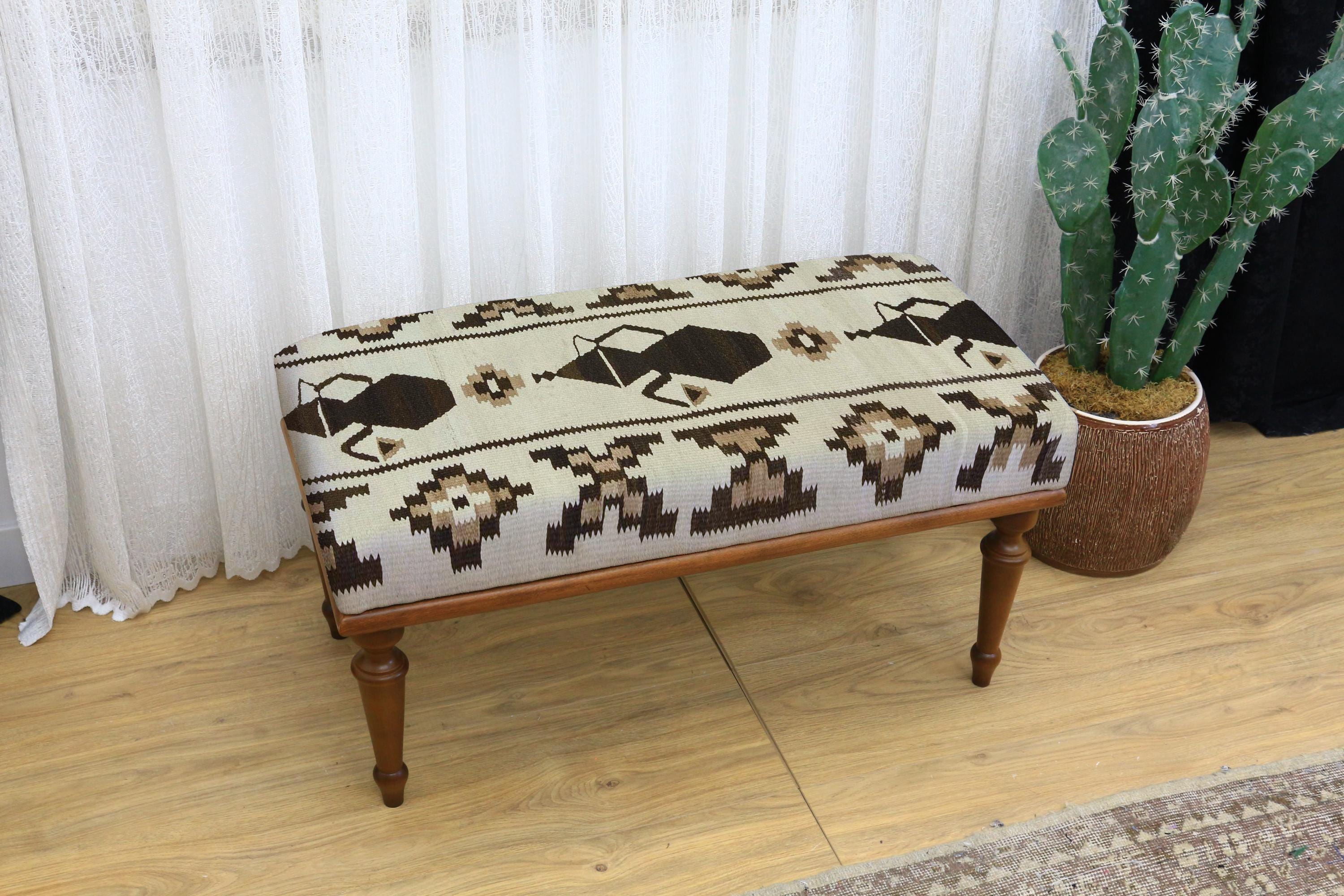 Colorful Abstract Cubism Style Bench With Wooden Legs, Artistic ...