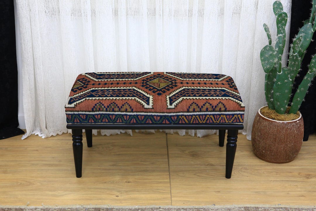 Black and Gray Gothic Style Pattern Rectangular Bench With Comfortable ...