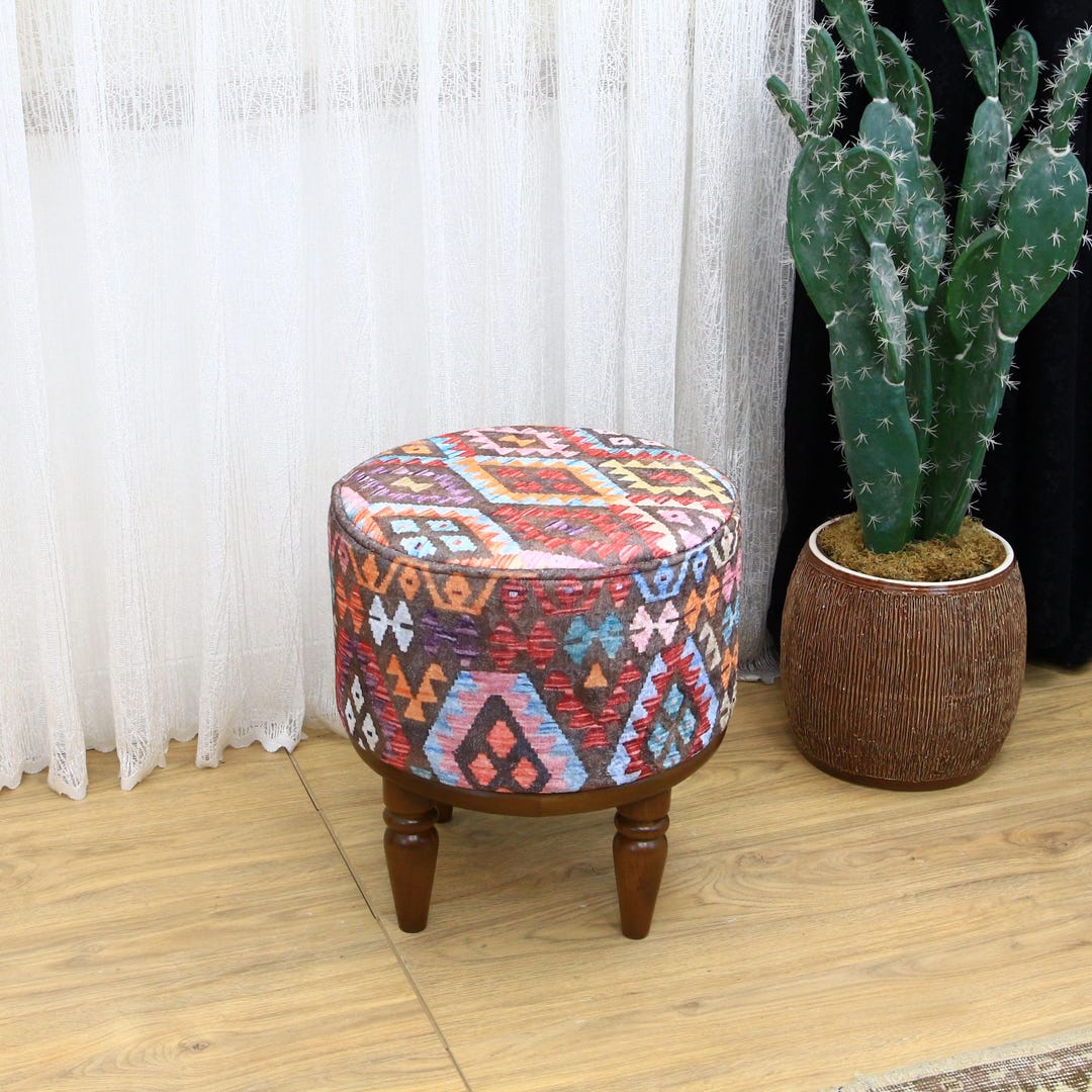 Round Pouf Stool, Bedroom Pouf, Footstool Ottoman, Tufted Stool, Piano ...