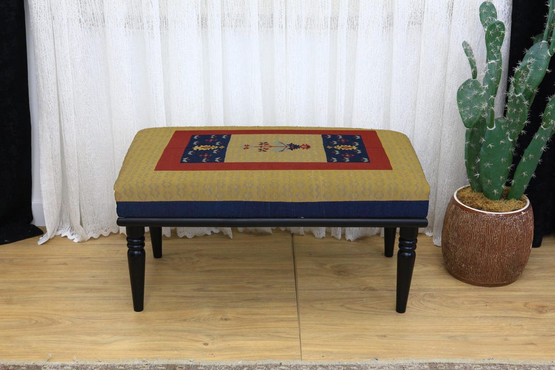 Rectangular Ottoman With Gothic Illustration of Woman in Black Dress ...