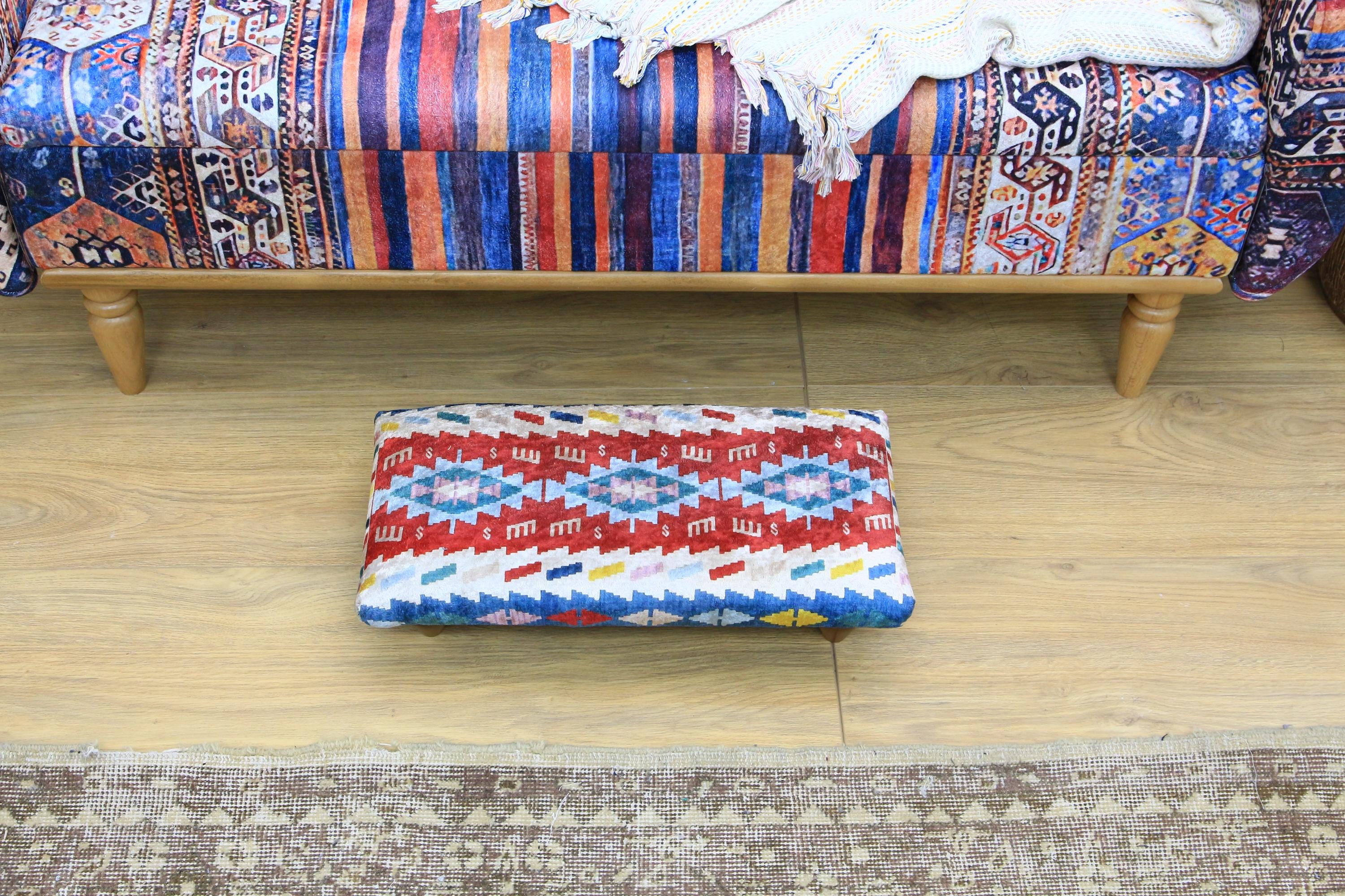 Ottoman Footstool, Handcrafted Ottoman, Cozy Wooden Foot Rest, Stylish ...